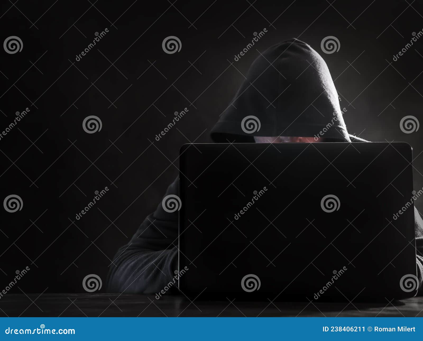 Hooded Hacker Sitting Behind Laptop Stock Image - Image of fraud ...