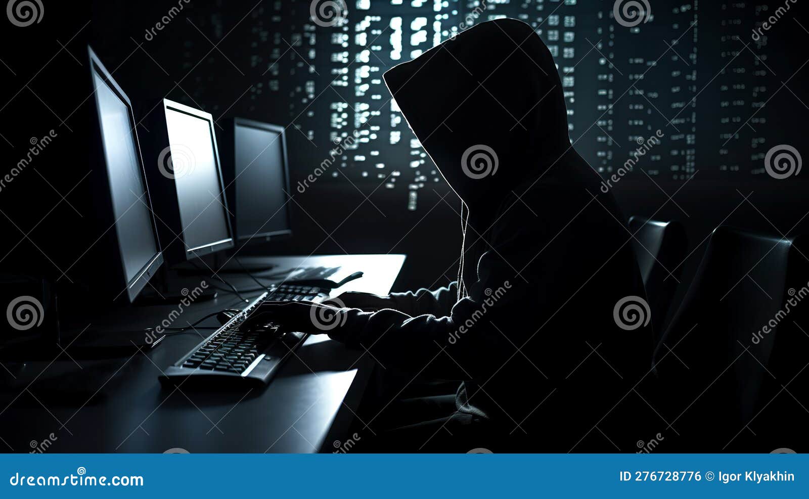 Hooded Hacker Stealing Data from a Computer. Dark Background Stock Illustration - Illustration ...