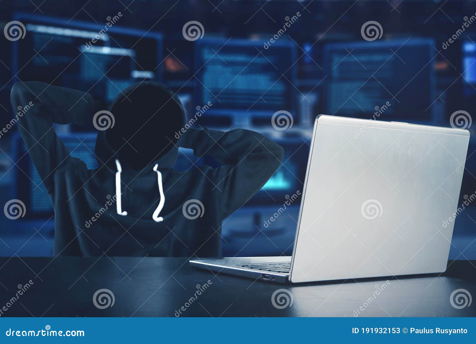 Hooded Hacker Thinking and Looking Up Stock Image - Image of pensive ...