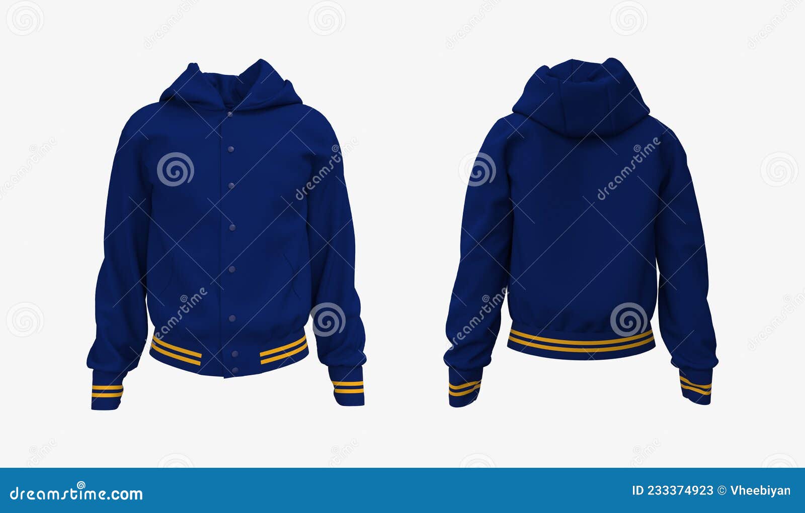 Hooded Jacket Mockup in Front, Side and Back Views Stock Illustration ...