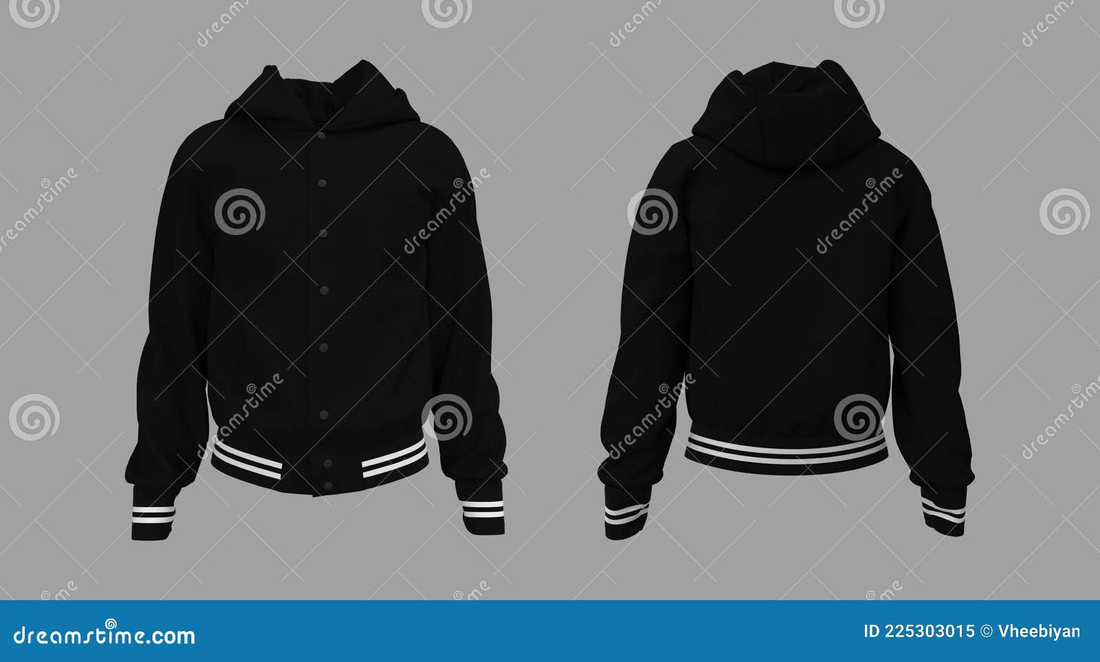 Hooded Jacket Mockup in Front, and Back Views. 3d Illustration Stock ...