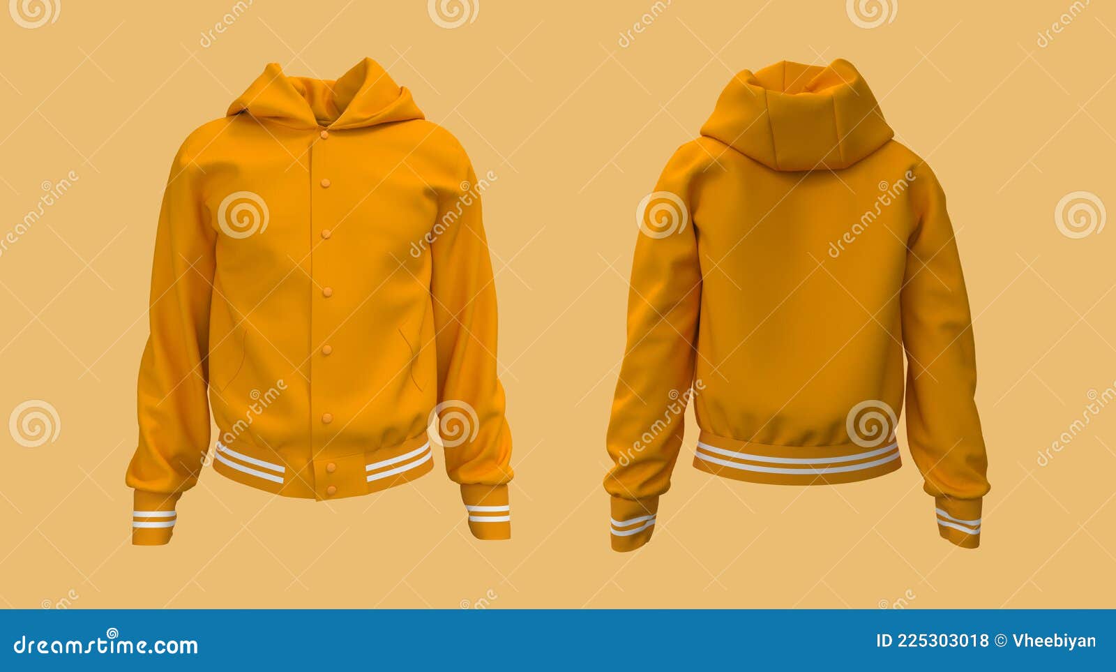 Hooded Jacket Mockup in Front, and Back Views. 3d Illustration Stock ...