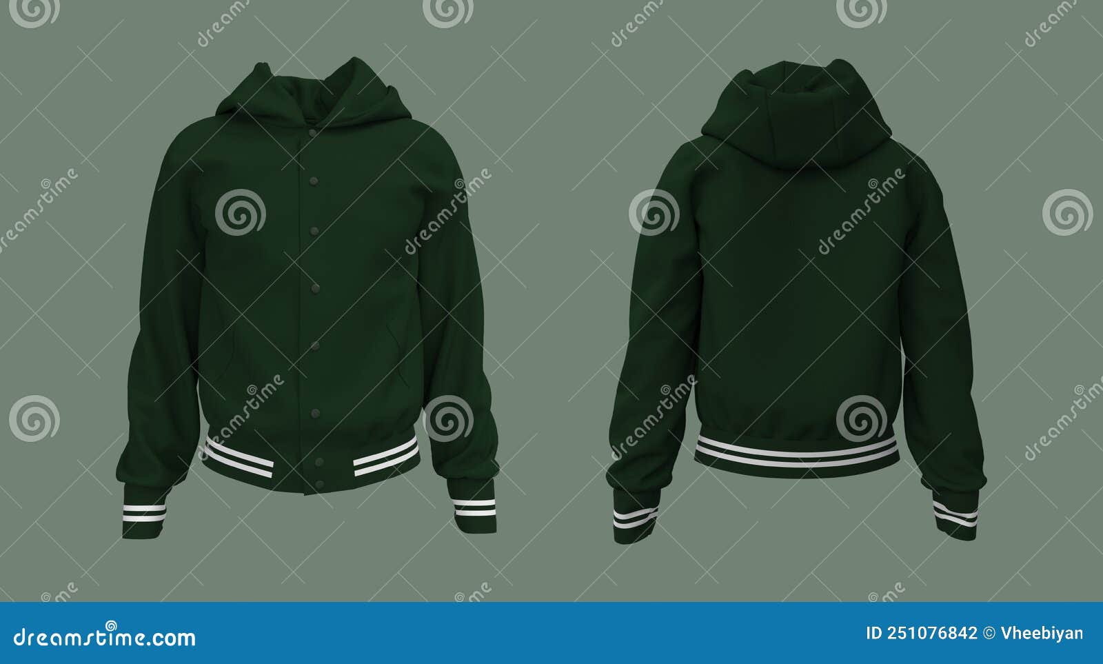 Hooded Jacket Mockup in Front, Side and Back Views. 3d Illustration ...