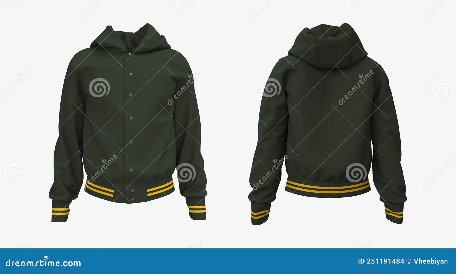 Hooded Jacket Mockup in Front, Side and Back Views. 3d Illustration, 3d ...