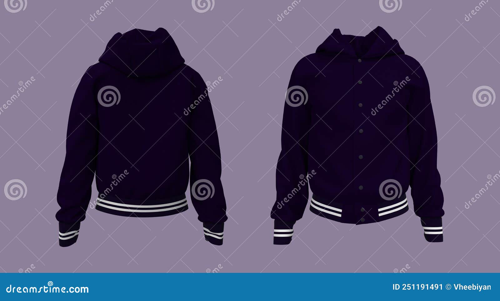Hooded Jacket Mockup in Front, Side and Back Views. 3d Illustration ...