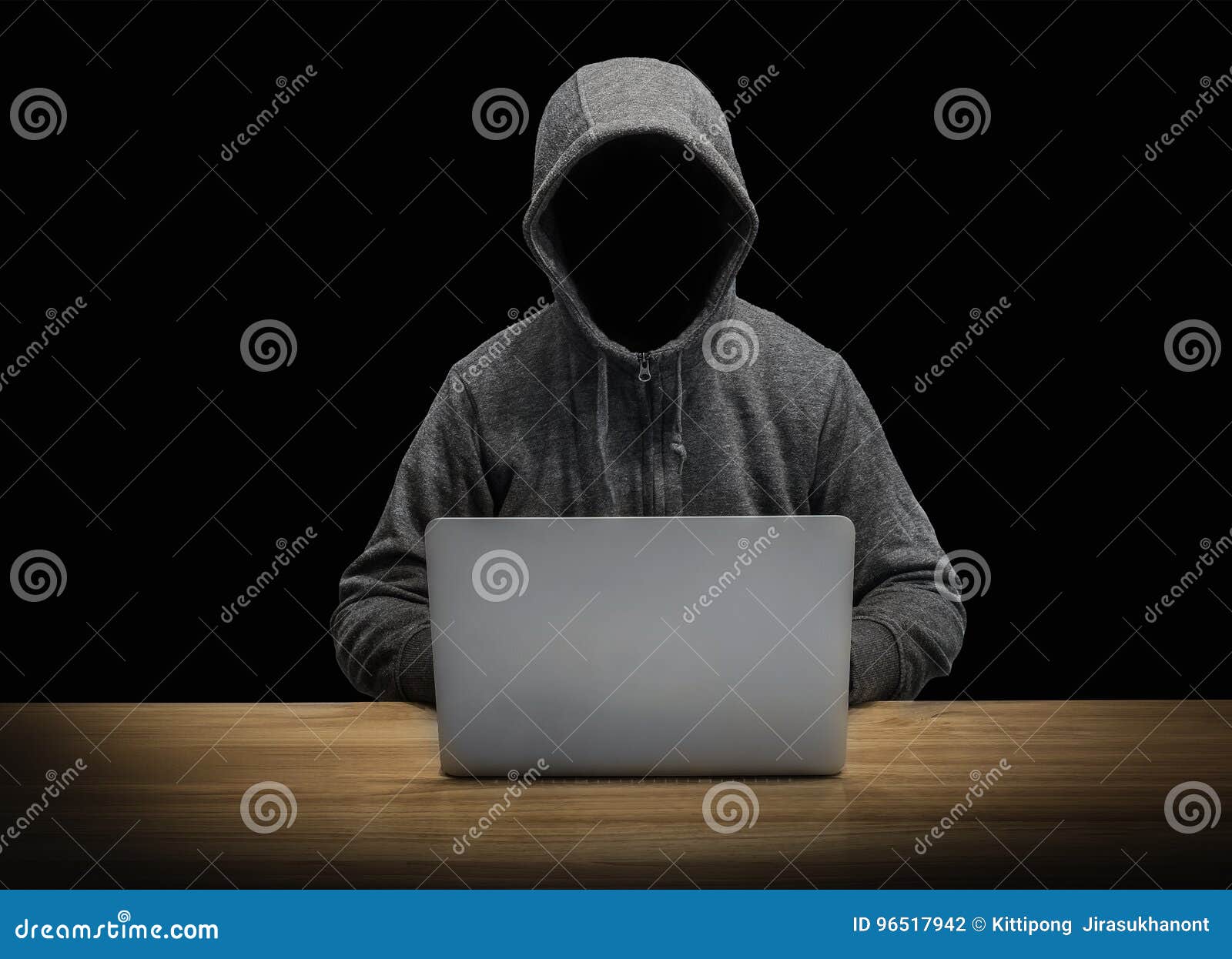 Hooded man with empty face stock photo. Image of hacker - 96517942