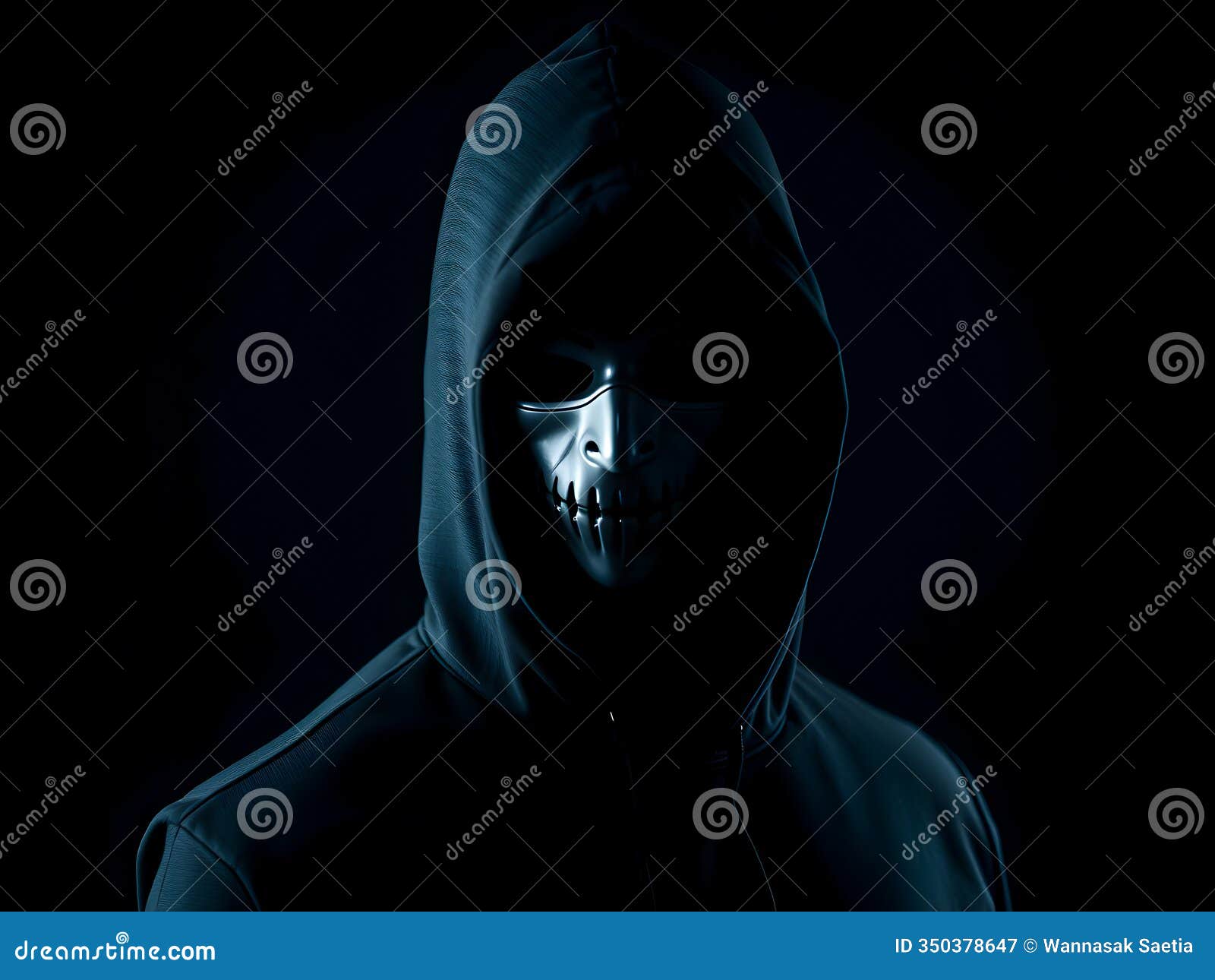 Hooded Man with Mask on Black Background, Stock Illustration ...