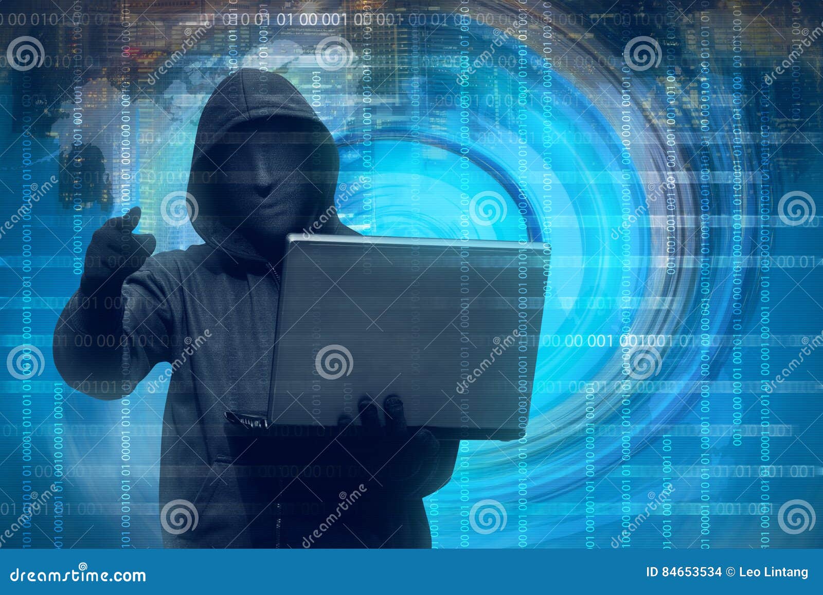 Hooded Man with Mask Holding Laptop Stock Photo - Image of holding ...