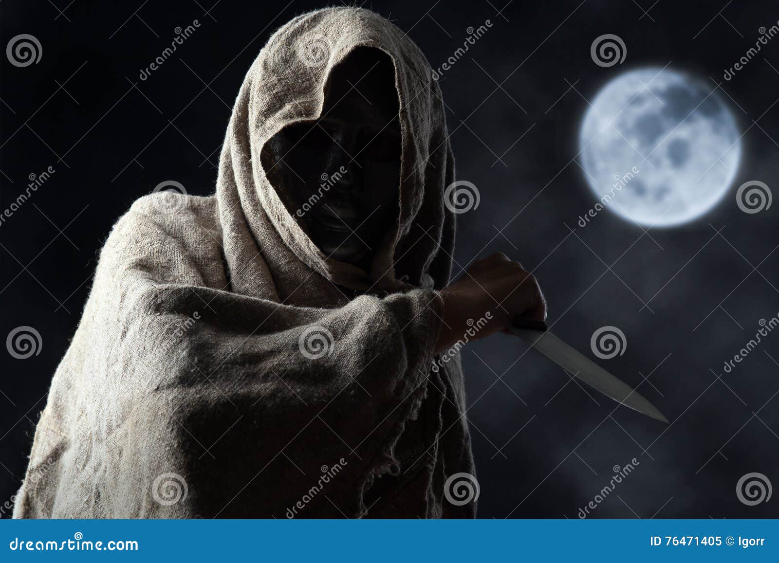 Hooded Man in Mask with Knife Stock Image - Image of fear, criminal ...