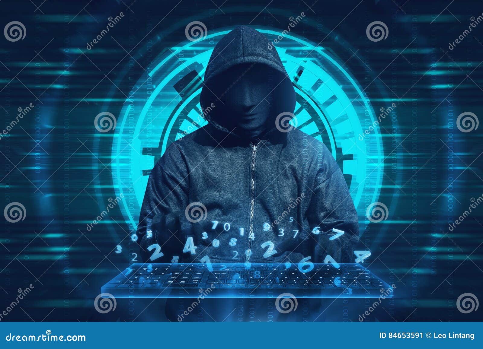 Hooded Man with Mask Typing on Keyboard Virtual Stock Image - Image of ...