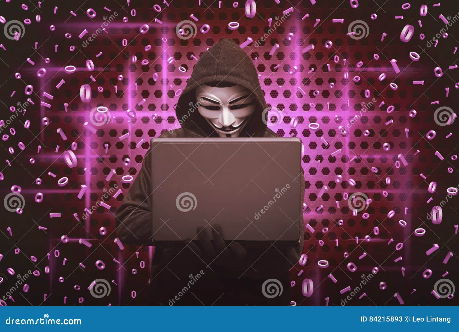 Hooded Man Wearing Mask Typing on Laptop Editorial Stock Photo - Image ...