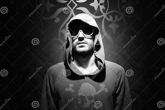 Hooded model stock photo. Image of shades, face, hoodie - 13605258