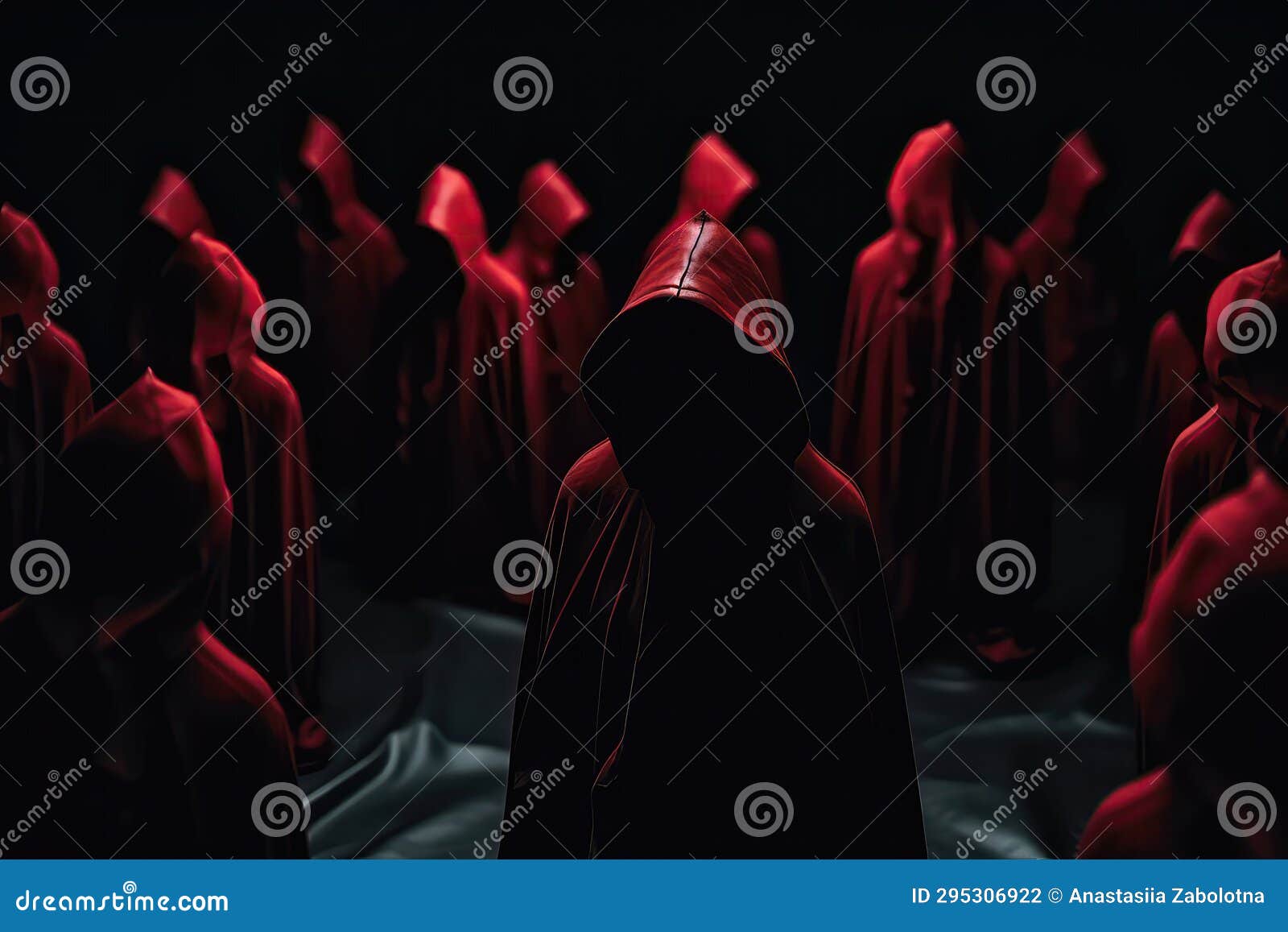 Hooded Red Figures Gathering in Darkness Stock Illustration ...