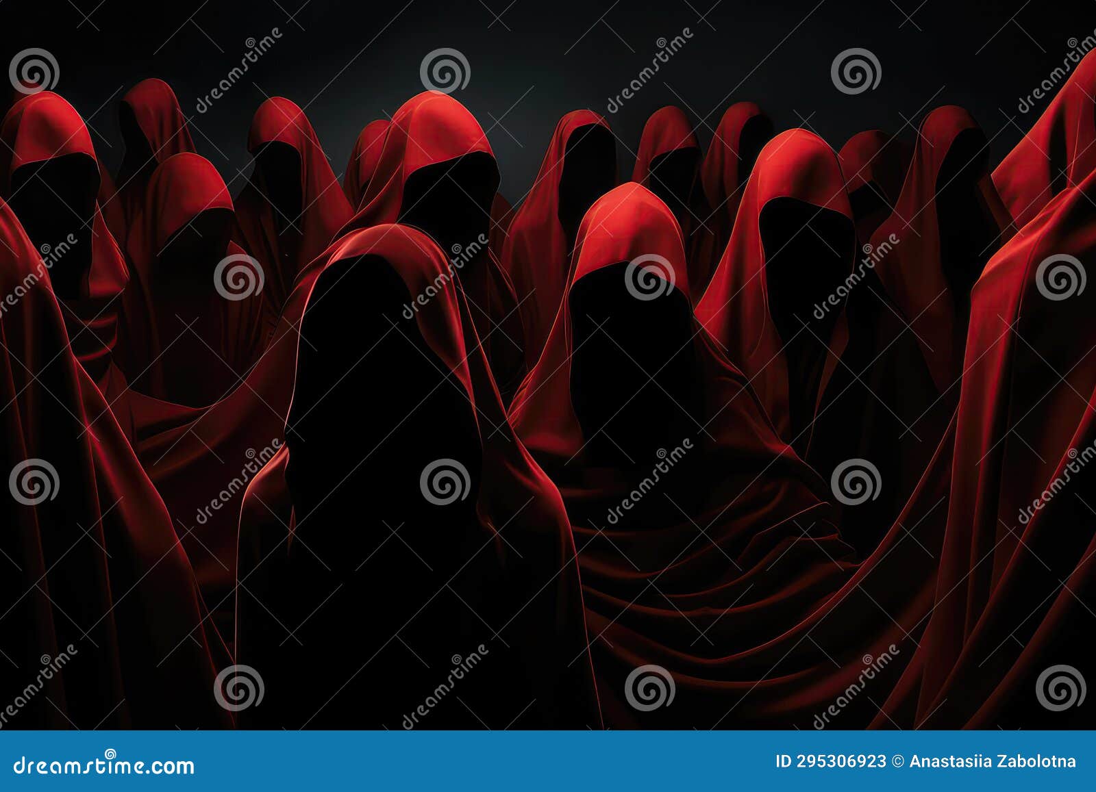 Hooded Red Figures Gathering in Darkness Stock Illustration ...