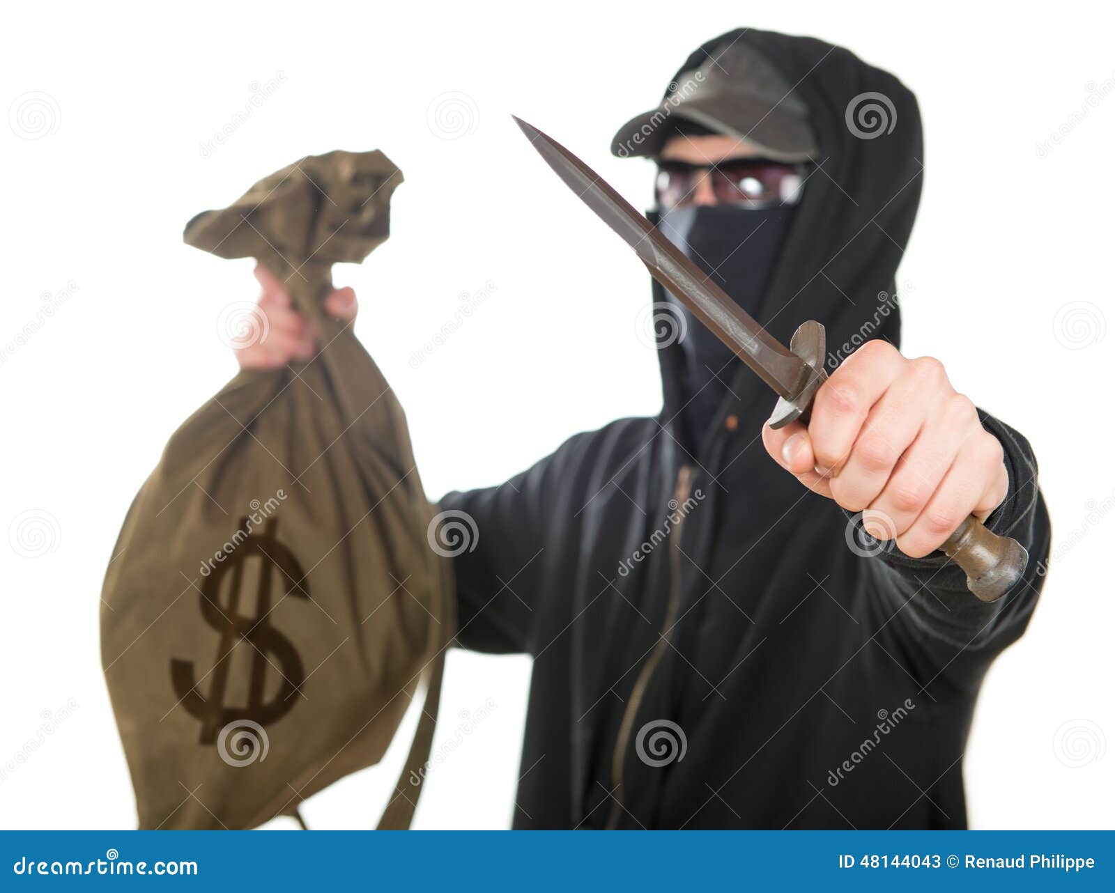 Hooded Robber with a Dagger Stock Image - Image of bandit, dollars ...