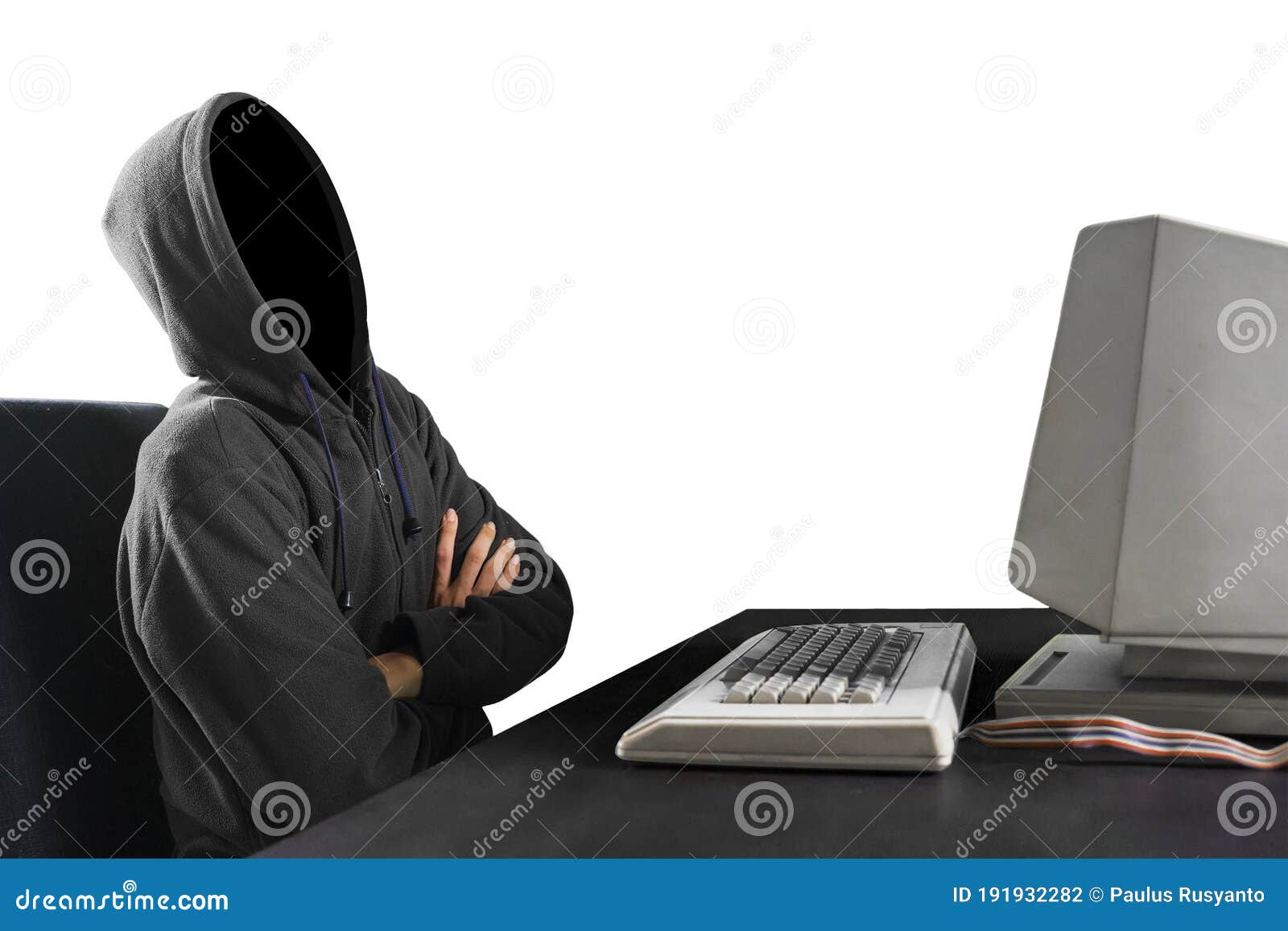 Hooded Unknown Programmer Looks Thinking Stock Photo - Image of crime ...