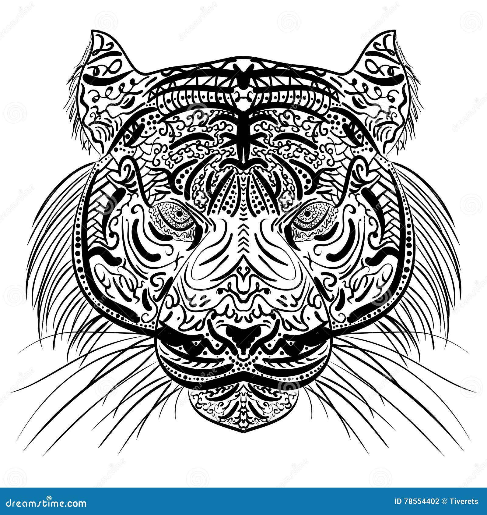 Hoofd Zen-Verwarring Van De Schets De Zwart-witte Tijger Vector ...