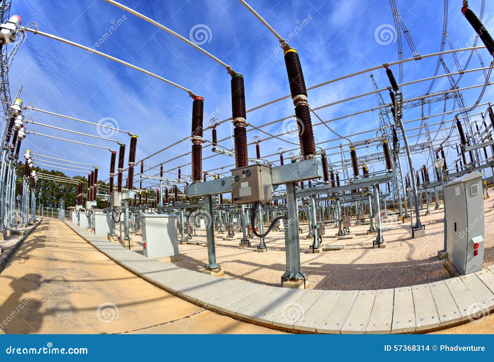 Hoogspanning Switchyard in Fisheyeperspectief Stock Foto - Image of ...