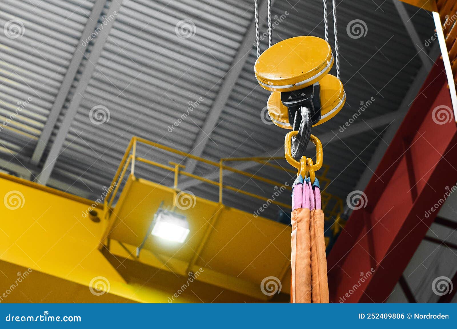 Hook Assembly with Rigging and Strops of Moving Crane Stock Photo ...
