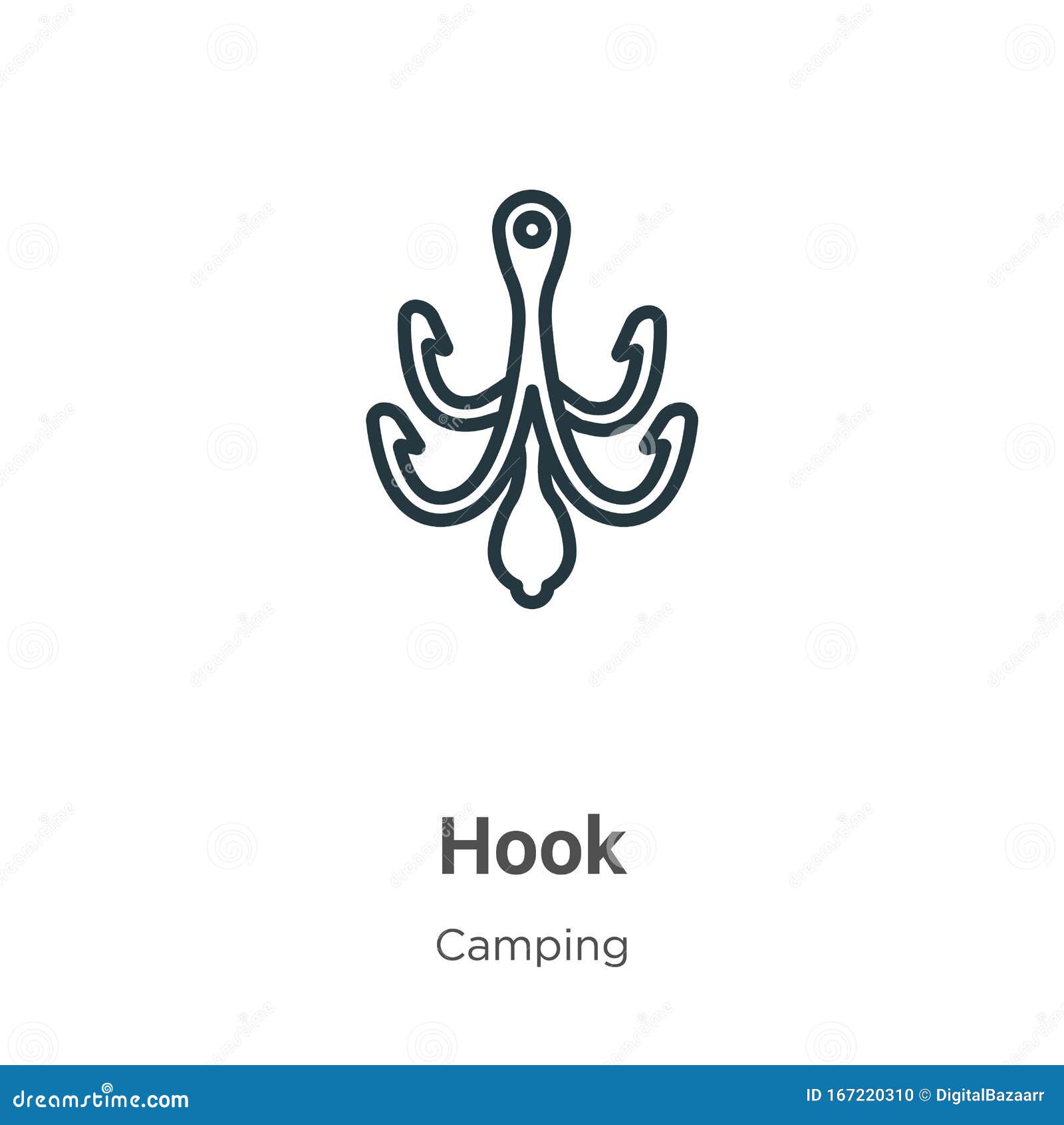 Hook Outline Vector Icon. Thin Line Black Hook Icon, Flat Vector Simple ...
