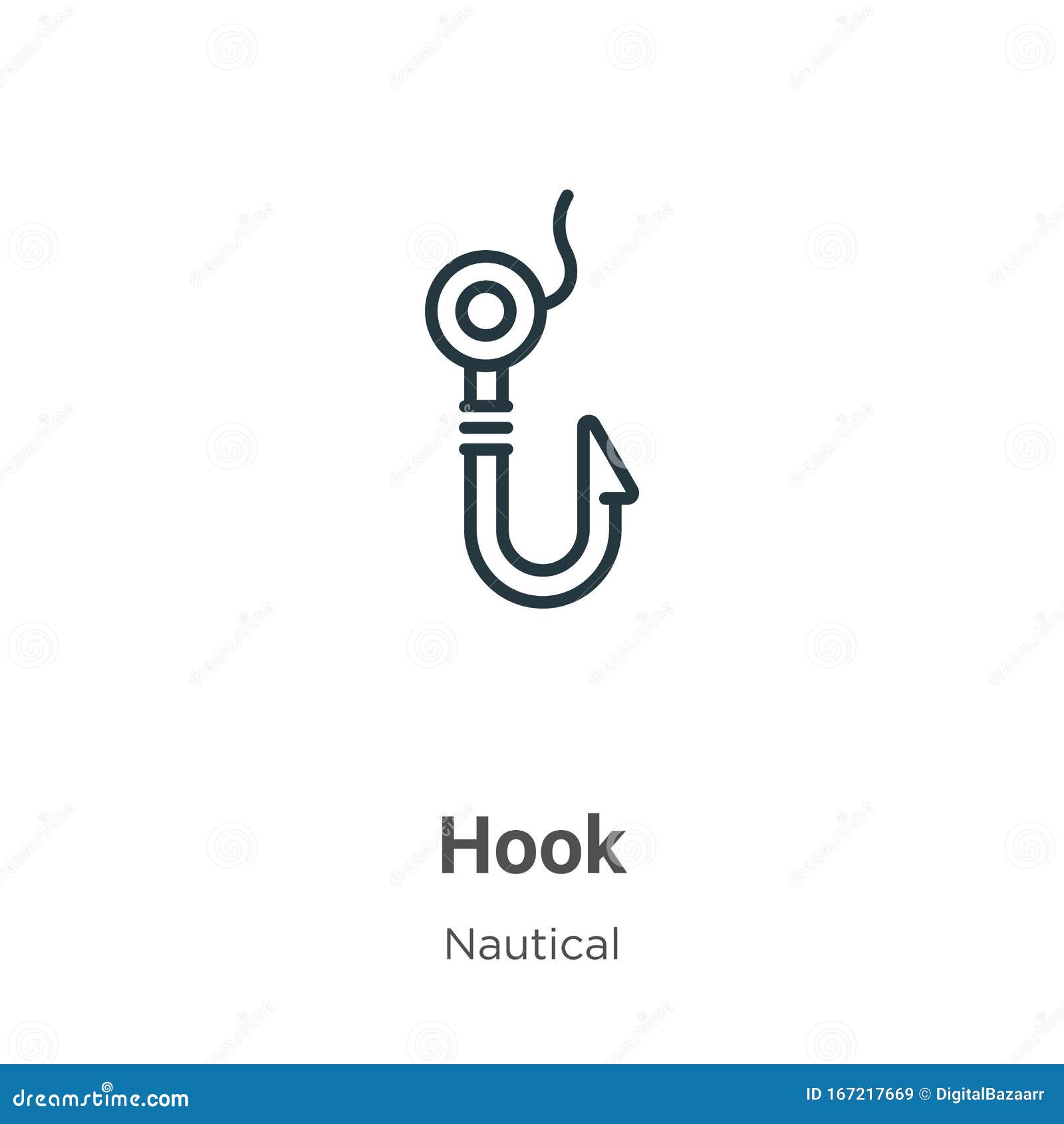 Hook Outline Vector Icon. Thin Line Black Hook Icon, Flat Vector Simple ...