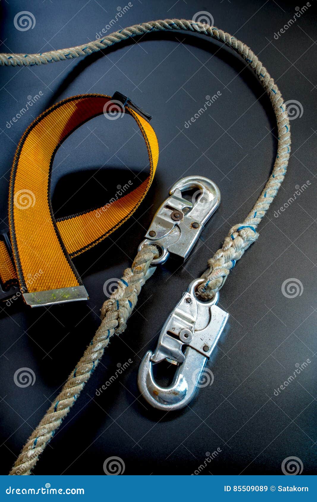 Hook and Rope of Safety Equipment Stock Image - Image of belt ...