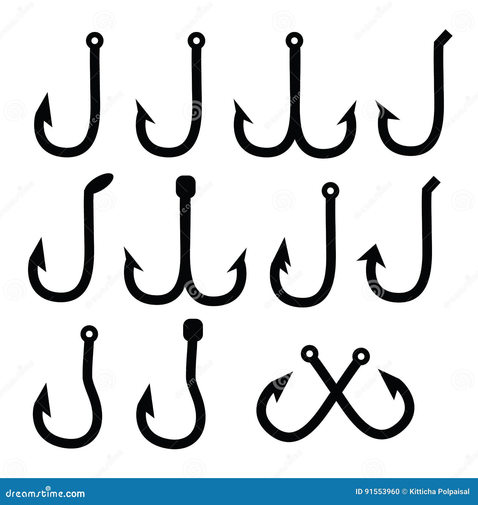 Hook set icons, black hook stock vector. Illustration of business ...
