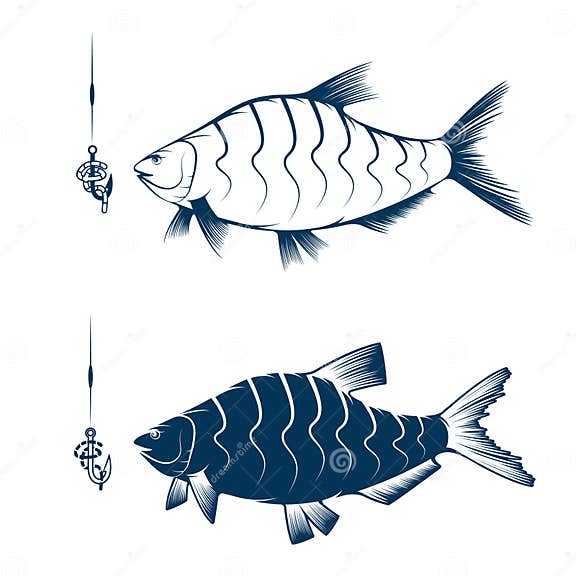 Hook with Worm and Bream Design Template Stock Vector - Illustration of ...