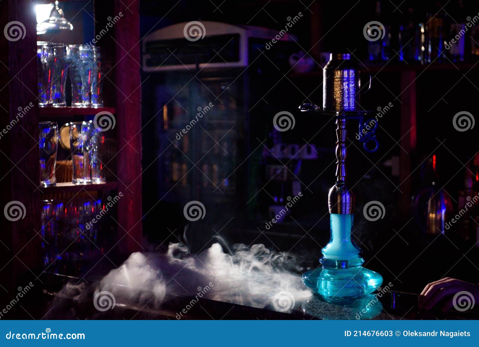 Hookah on the Background of a Bar, Light, Smoke, Smog Stock Image ...