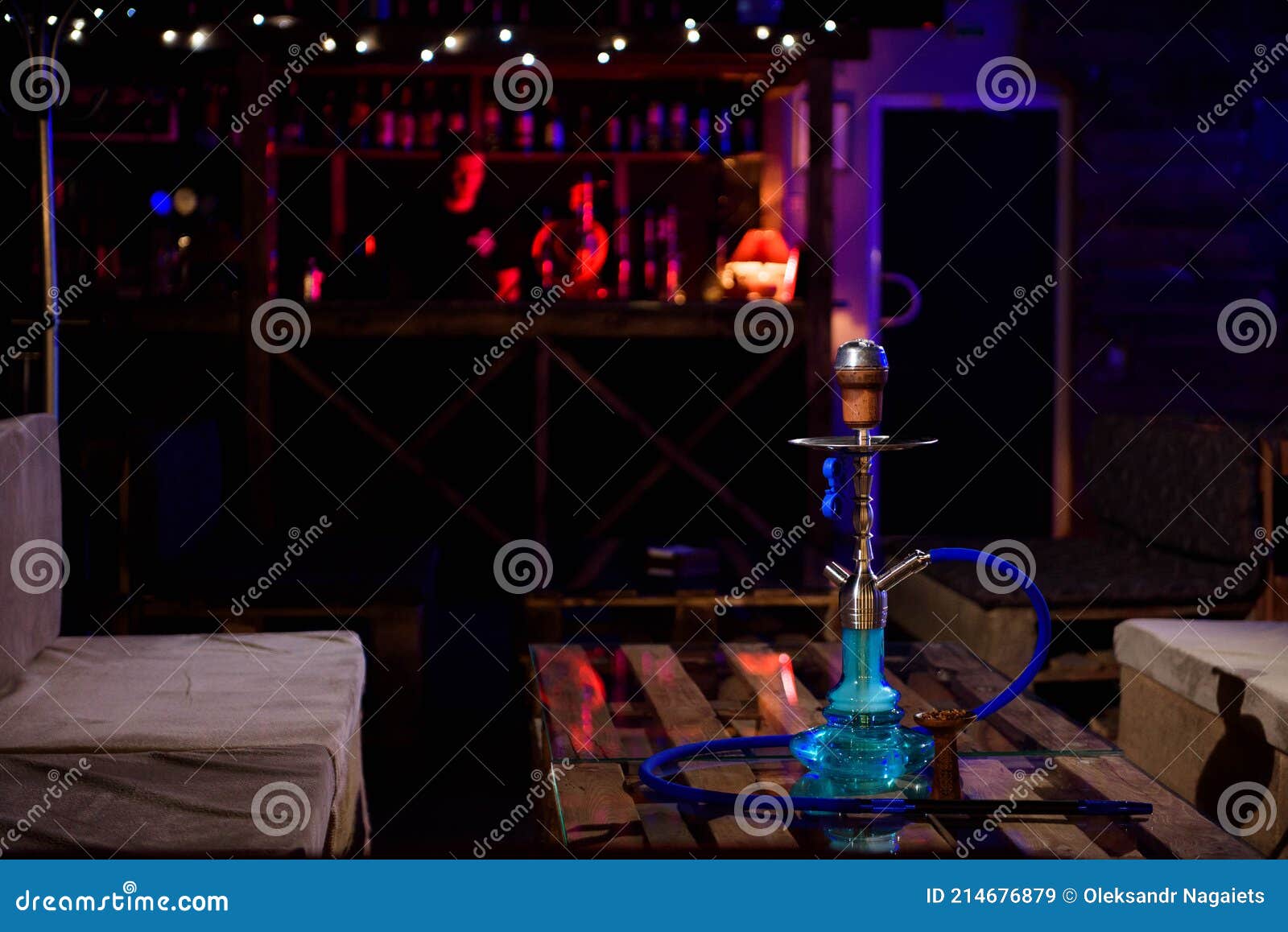 Hookah on the Background of a Bar, Light, Smoke, Smog Stock Image ...