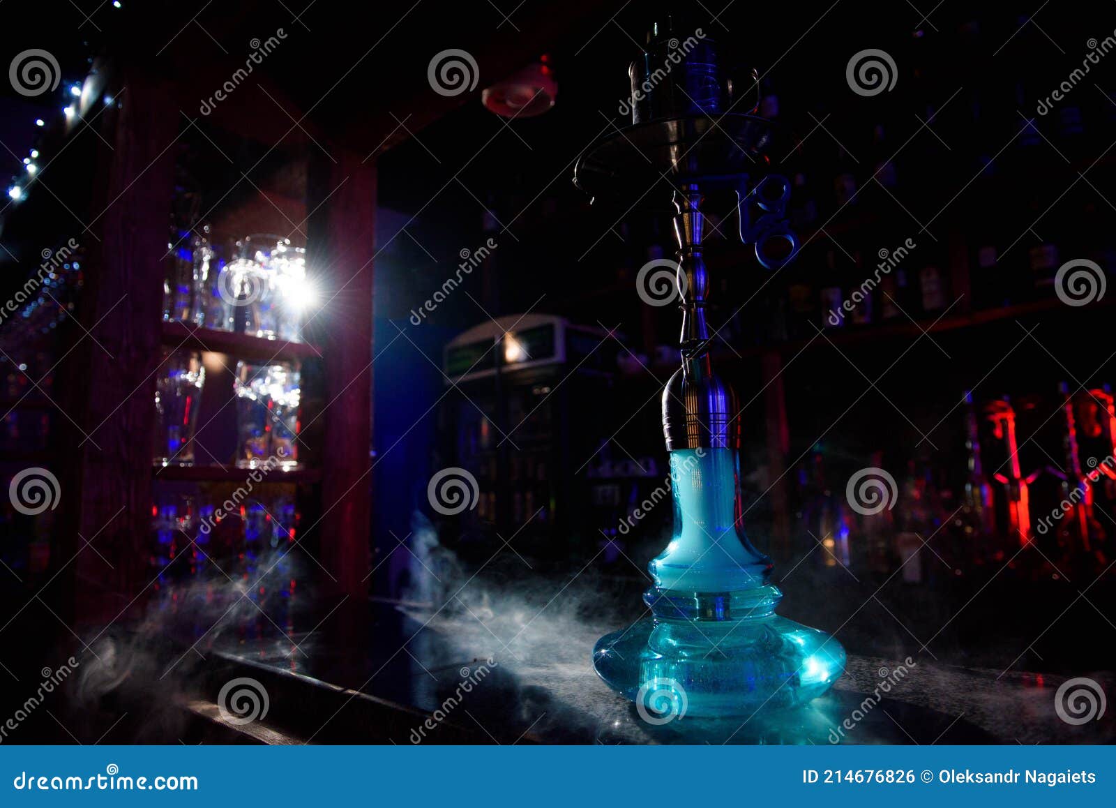 Hookah on the Background of a Bar, Light, Smoke, Smog Stock Photo ...