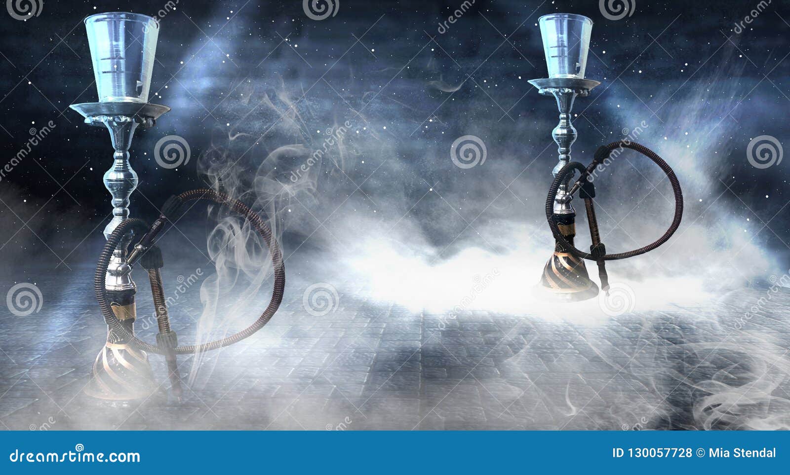 Hookah on the Background with Smoke, Neon Light, Rays, Sparks Stock ...