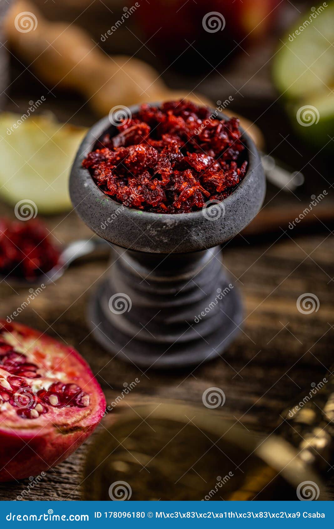 Hookah Head on Old Table with Fruit Flavoured Tobacco Stock Photo ...