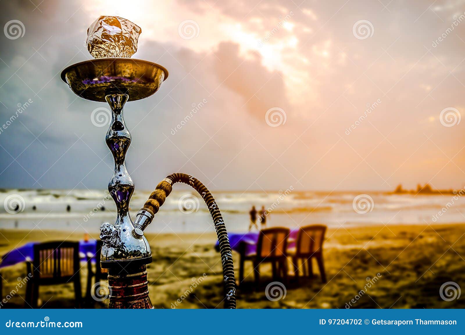 Hookah Shisha Smoke on Beach Background Stock Photo - Image of aroma ...