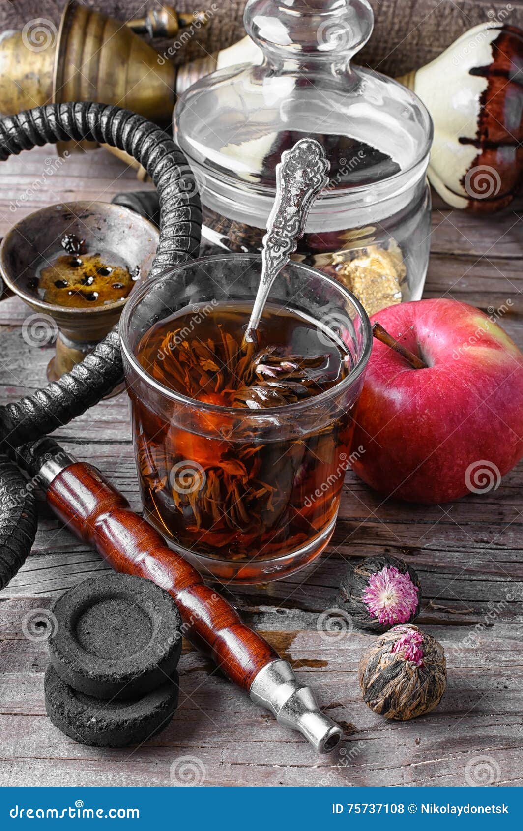 Hookah and tea stock photo. Image of drink, liquid, hookah - 75737108