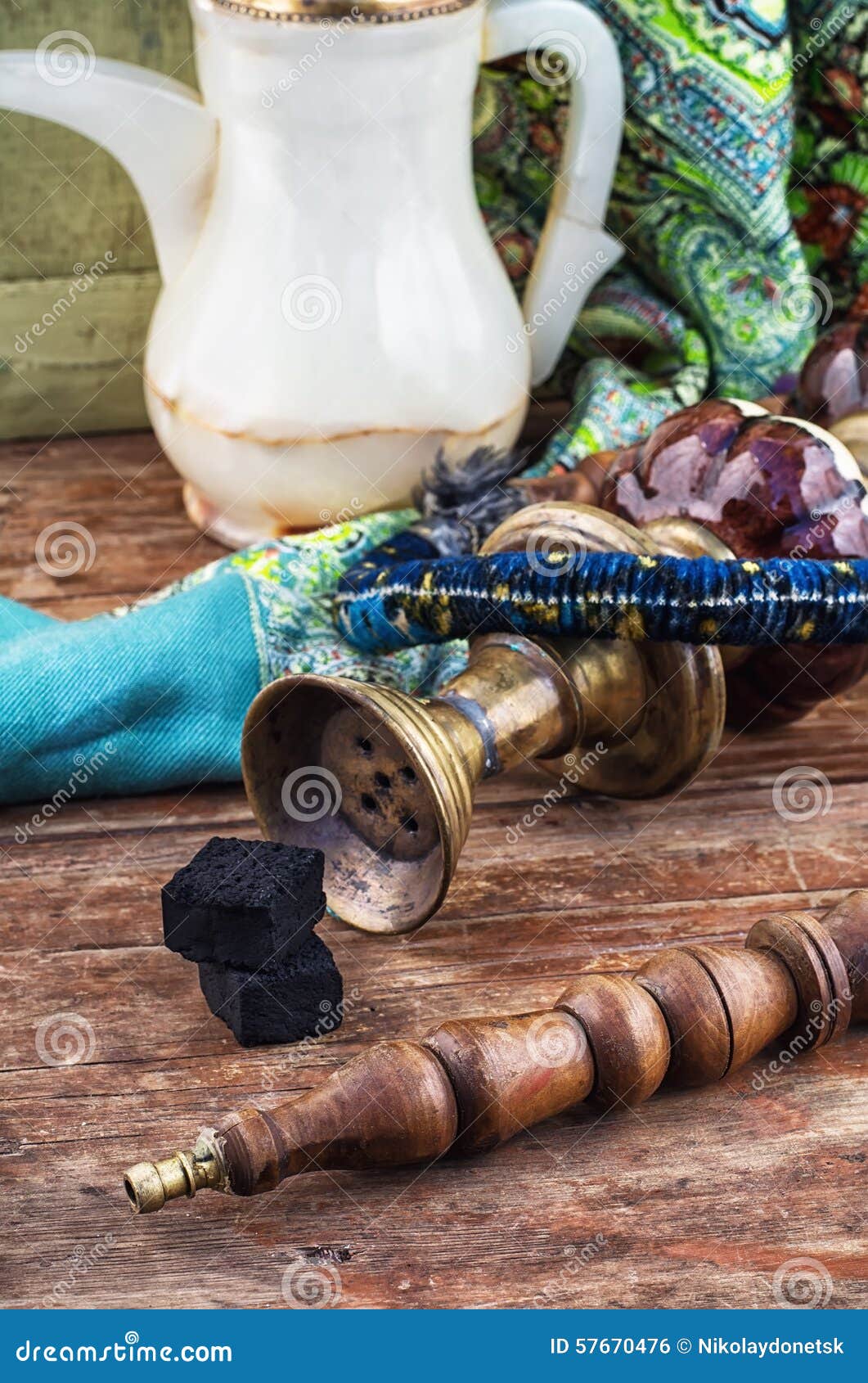 Hookah on wooden table stock photo. Image of relax, tradition - 57670476