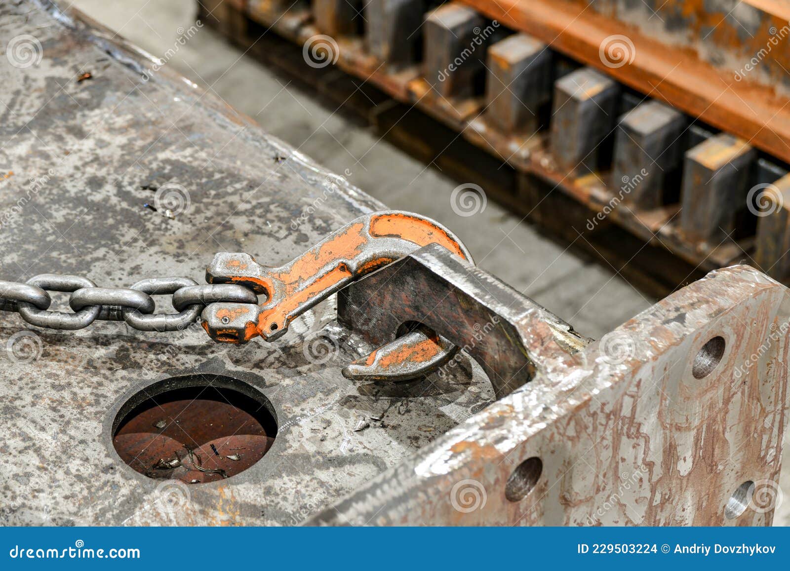 Hooking the Load with Chains on the Lifting Lugs on the Telpher Crane ...