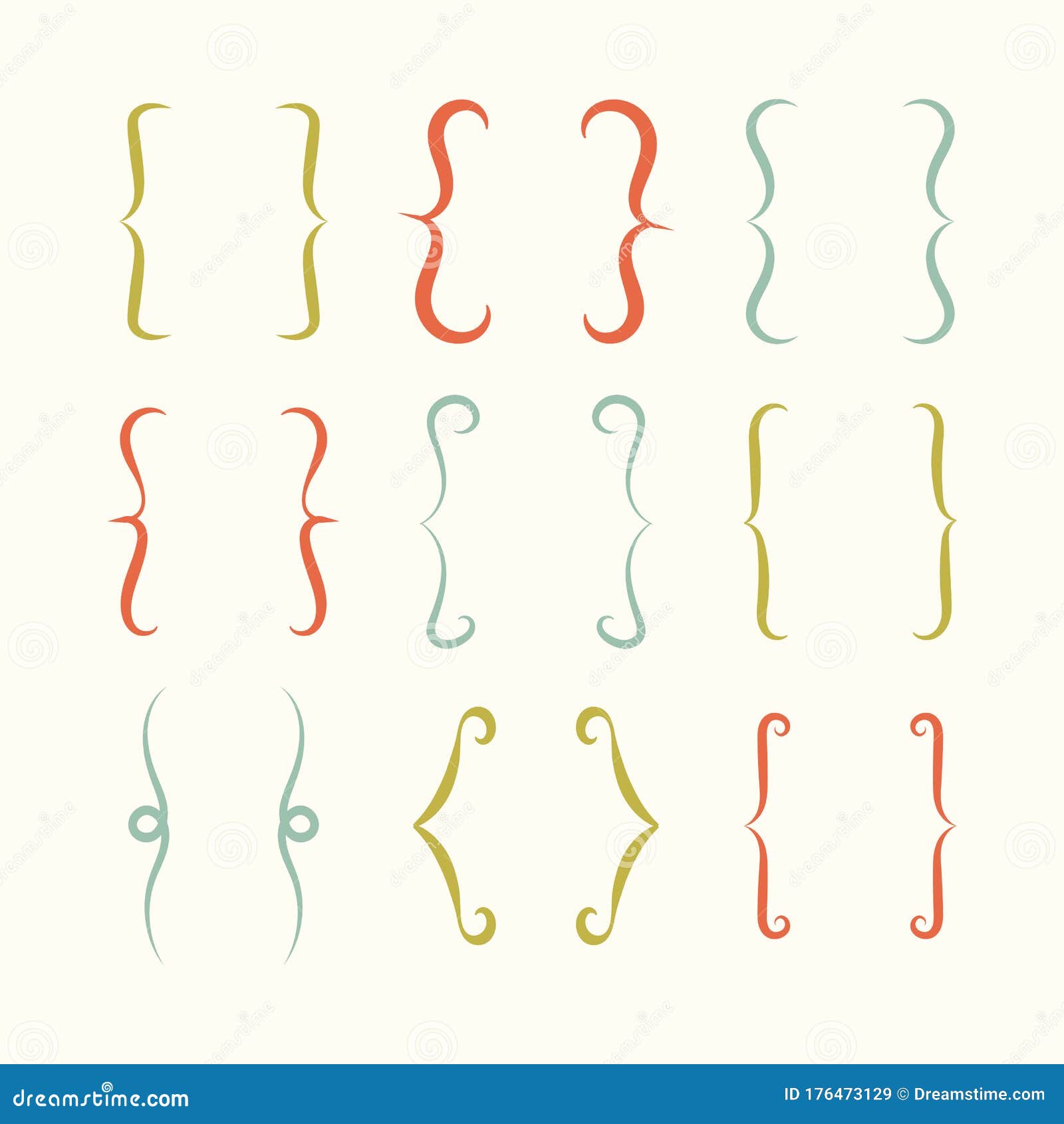 Brackets. Vintage Curly Brace Typography Symbols, Calligraphic Shapes ...