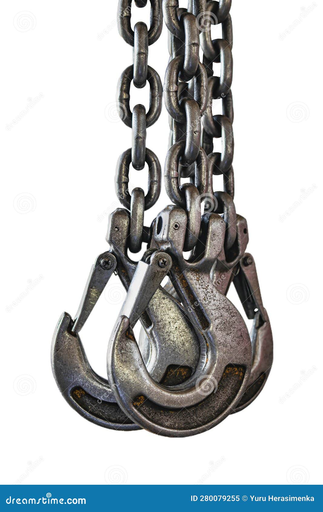 Hooks on Chains for Lifting a Load Isolated on a White Background ...