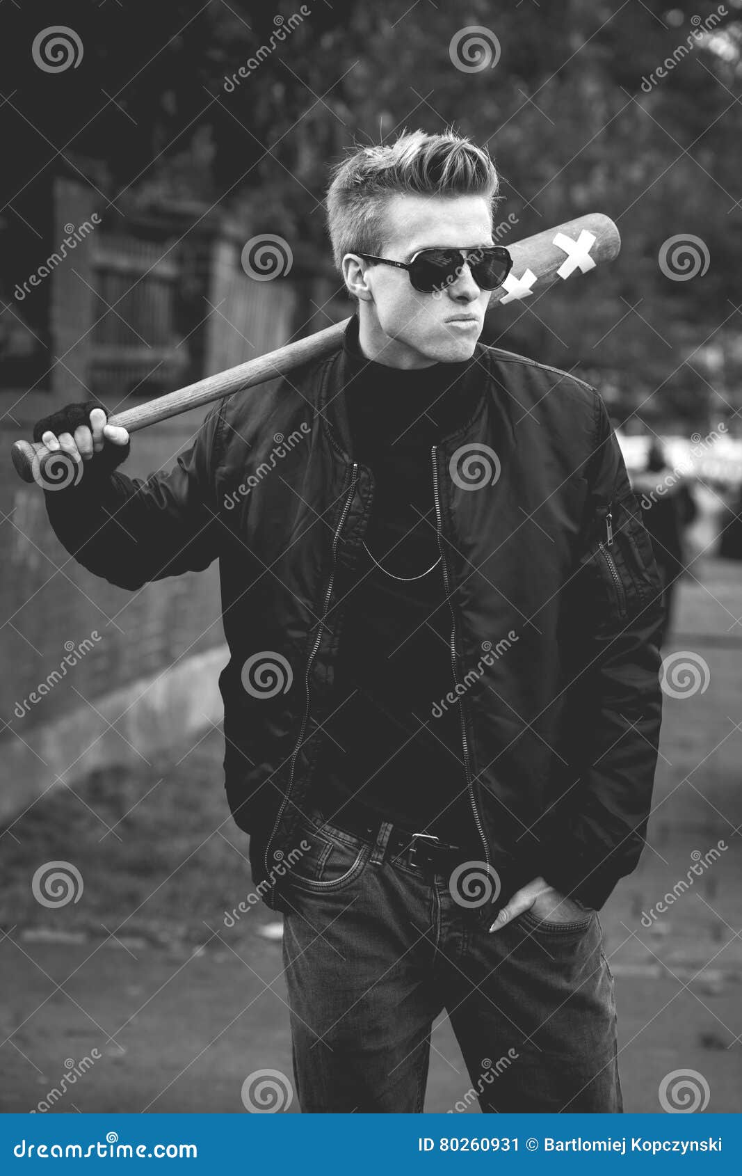 Hooligan Portrait with Baseball Bat Stock Image - Image of damaged ...