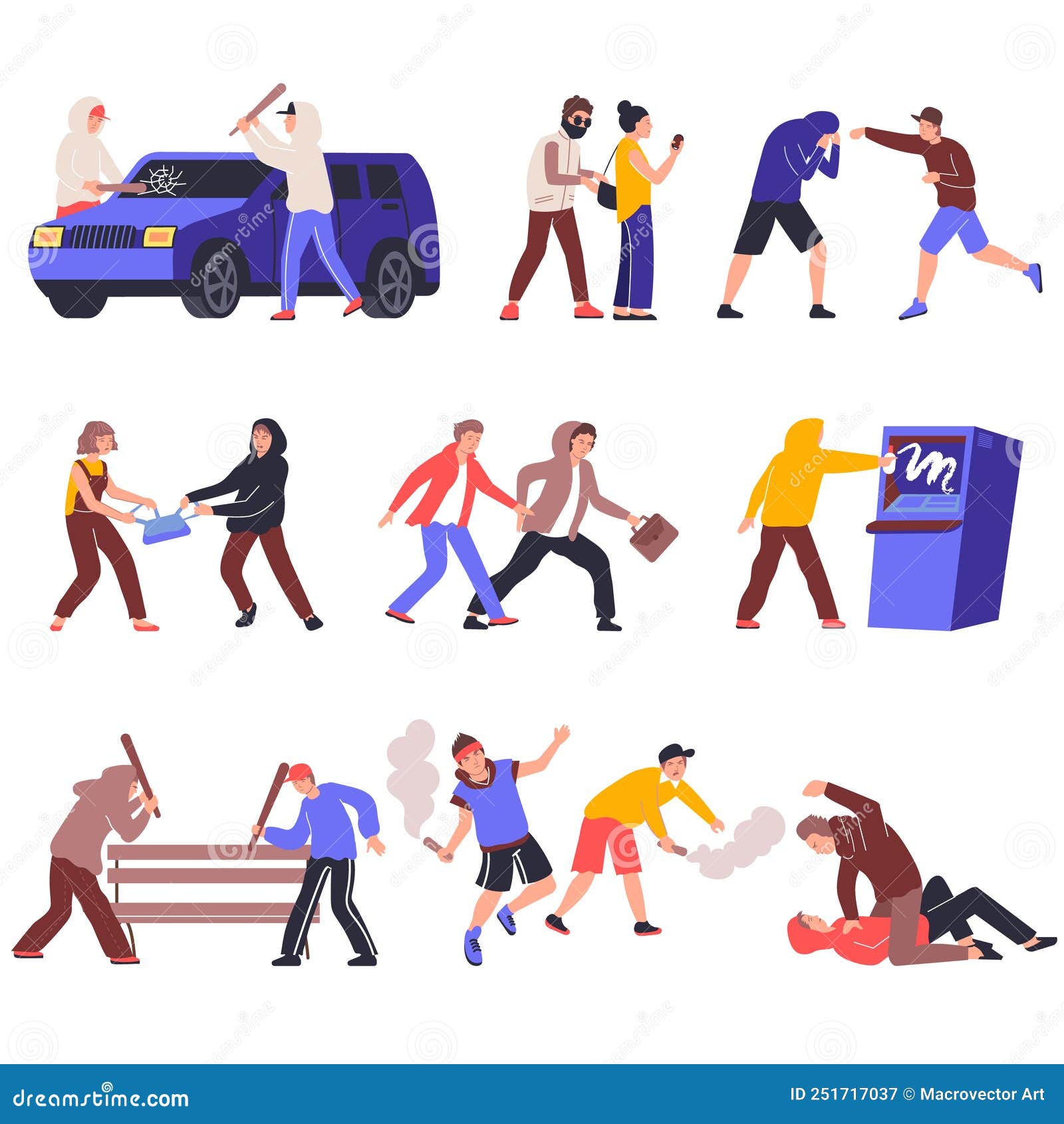 Hooligans Flat Icons Collection Stock Vector - Illustration of crime ...