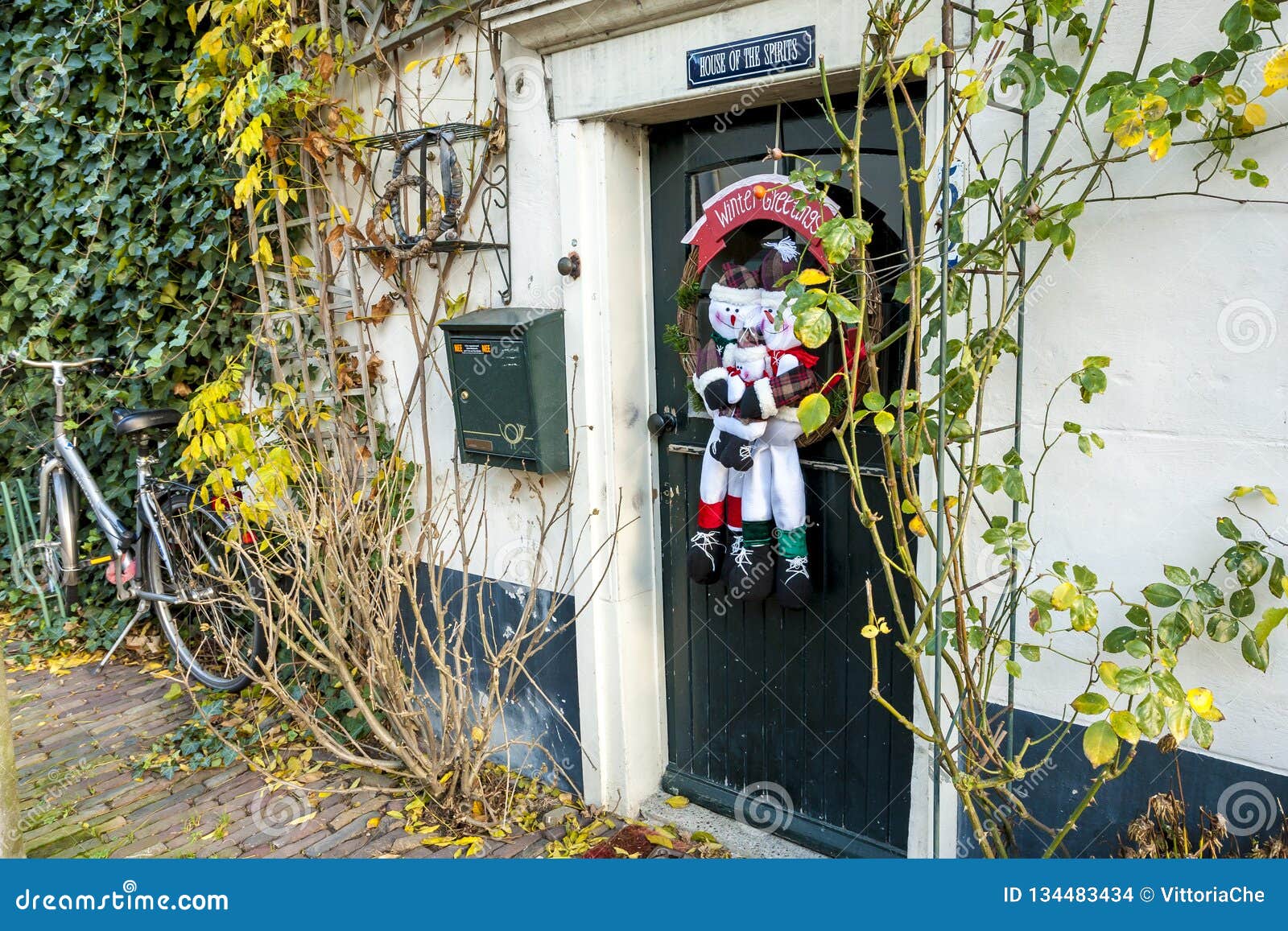 Hoorn, the Netherlands - December 11, 2009: Door Decorated of Cute ... Hoorn, the Netherlands - December 11, 2009: Door Decorated of Cute ...