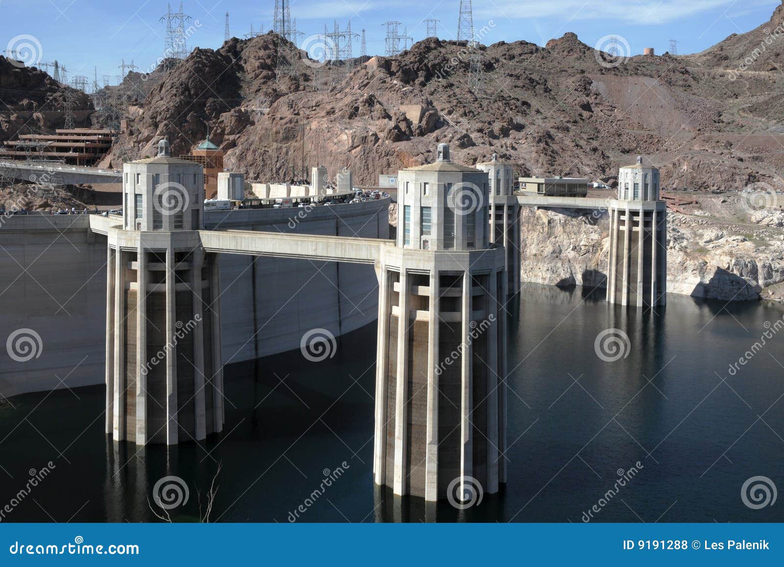 Hoover Dam with Water Towers Stock Photo - Image of lines, bridge: 9191288