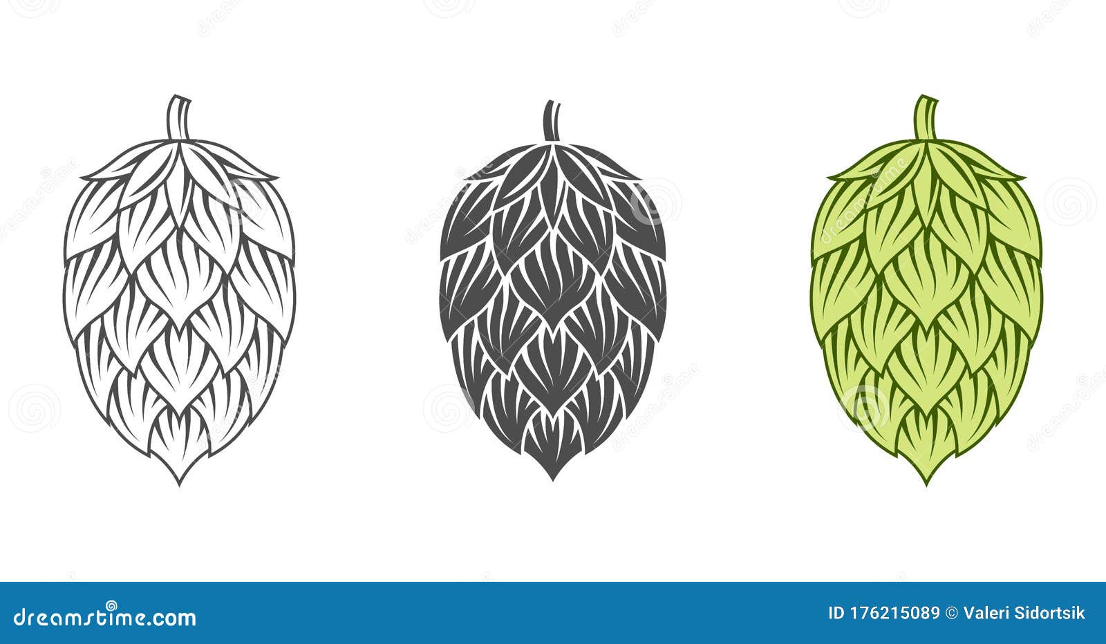 Hop icon set stock vector. Illustration of cone, herbal - 176215089