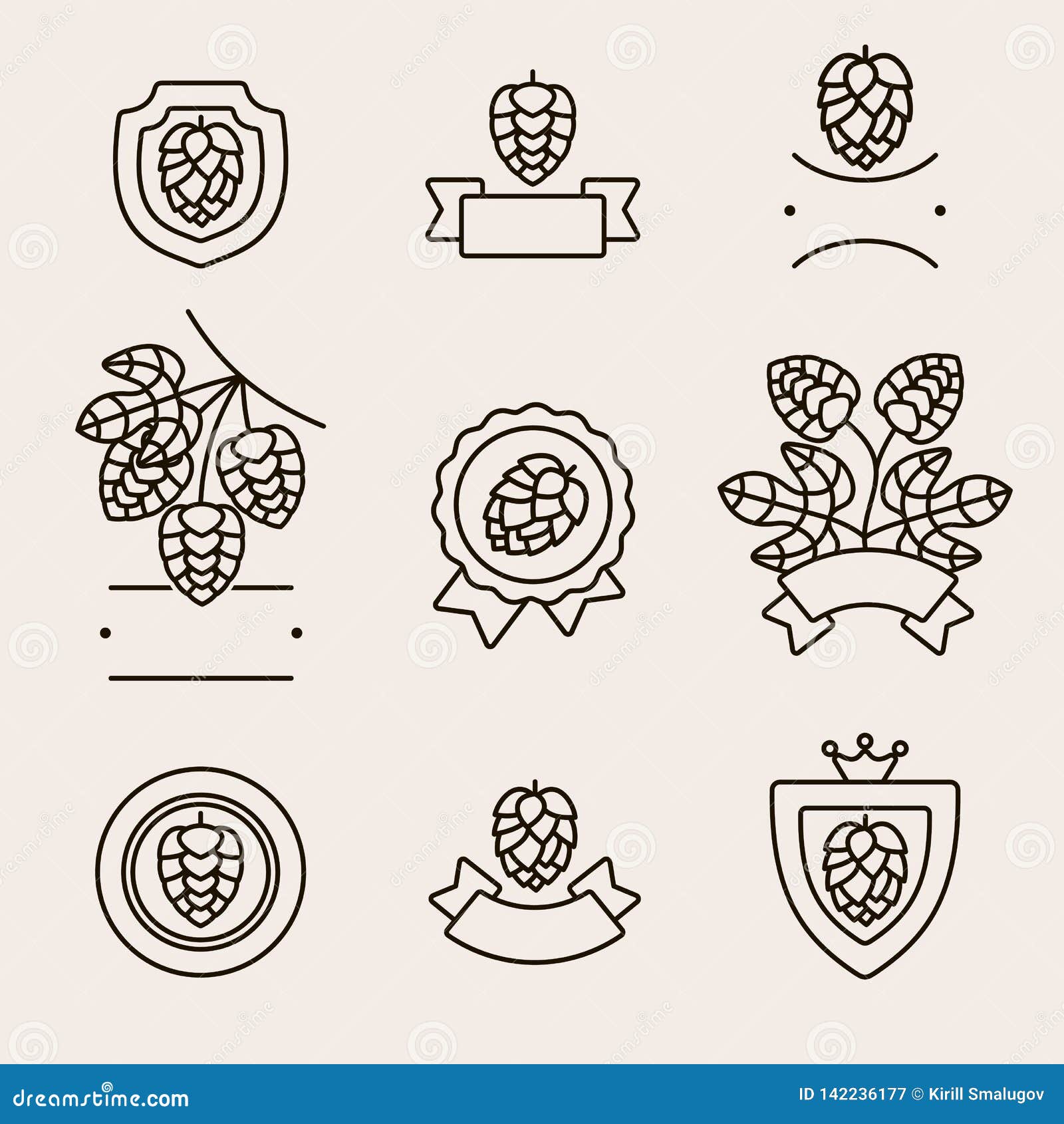 Hop Labels and Elements Set. Collection Icon Hops Stock Vector ...