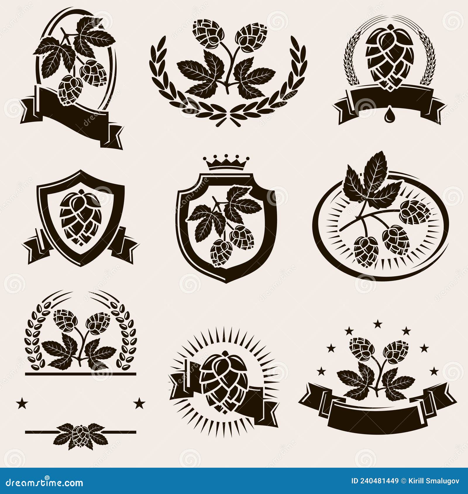 Hop Labels and Elements Set. Collection Icon Hops Stock Vector ...