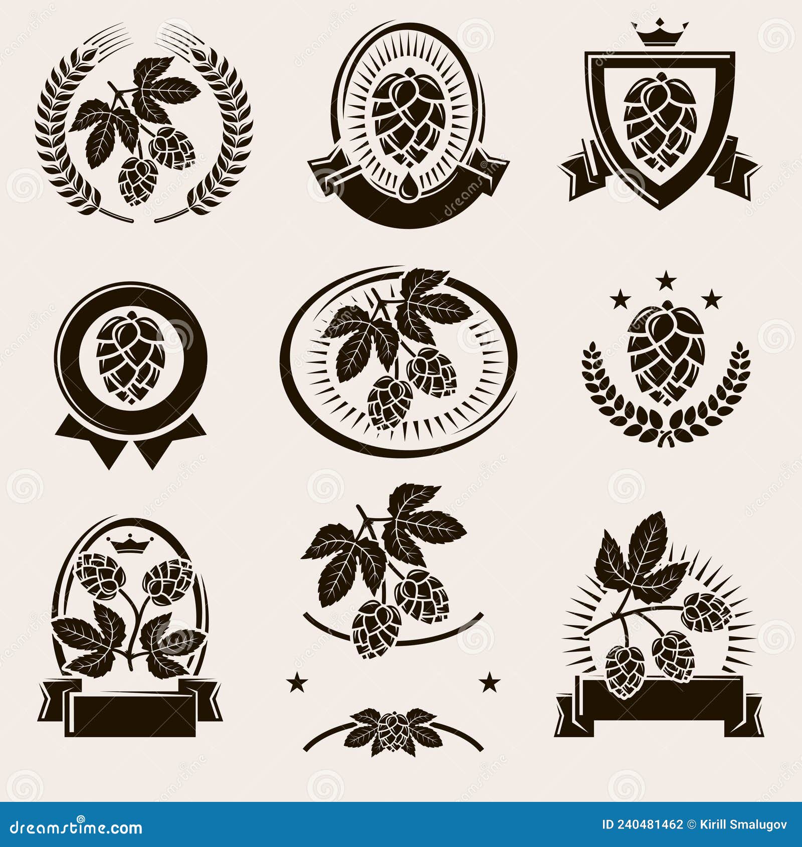 Hop Labels and Elements Set. Collection Icon Hops Stock Vector ...