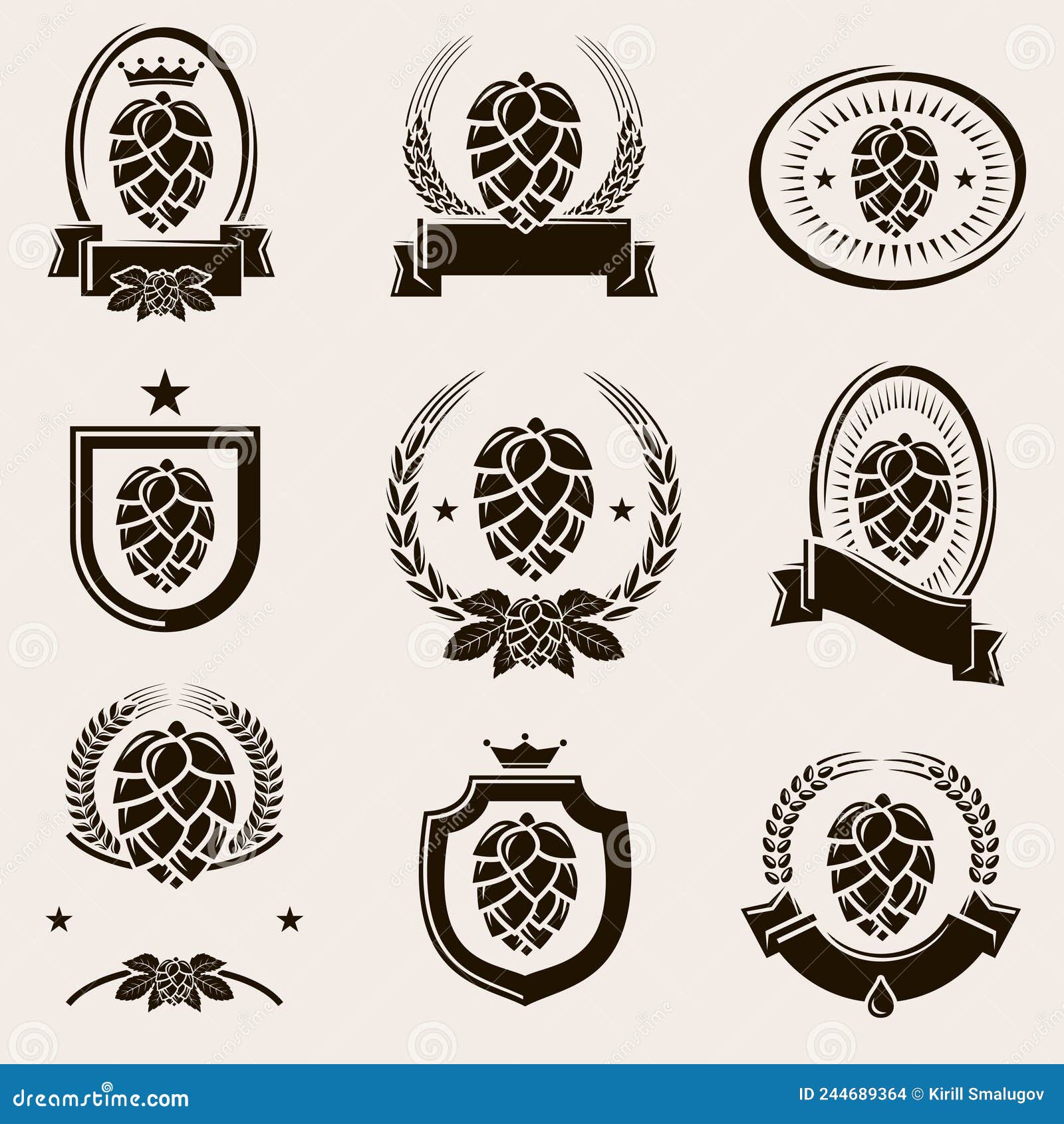 Hop Labels and Elements Set. Collection Icon Hops Stock Vector ...