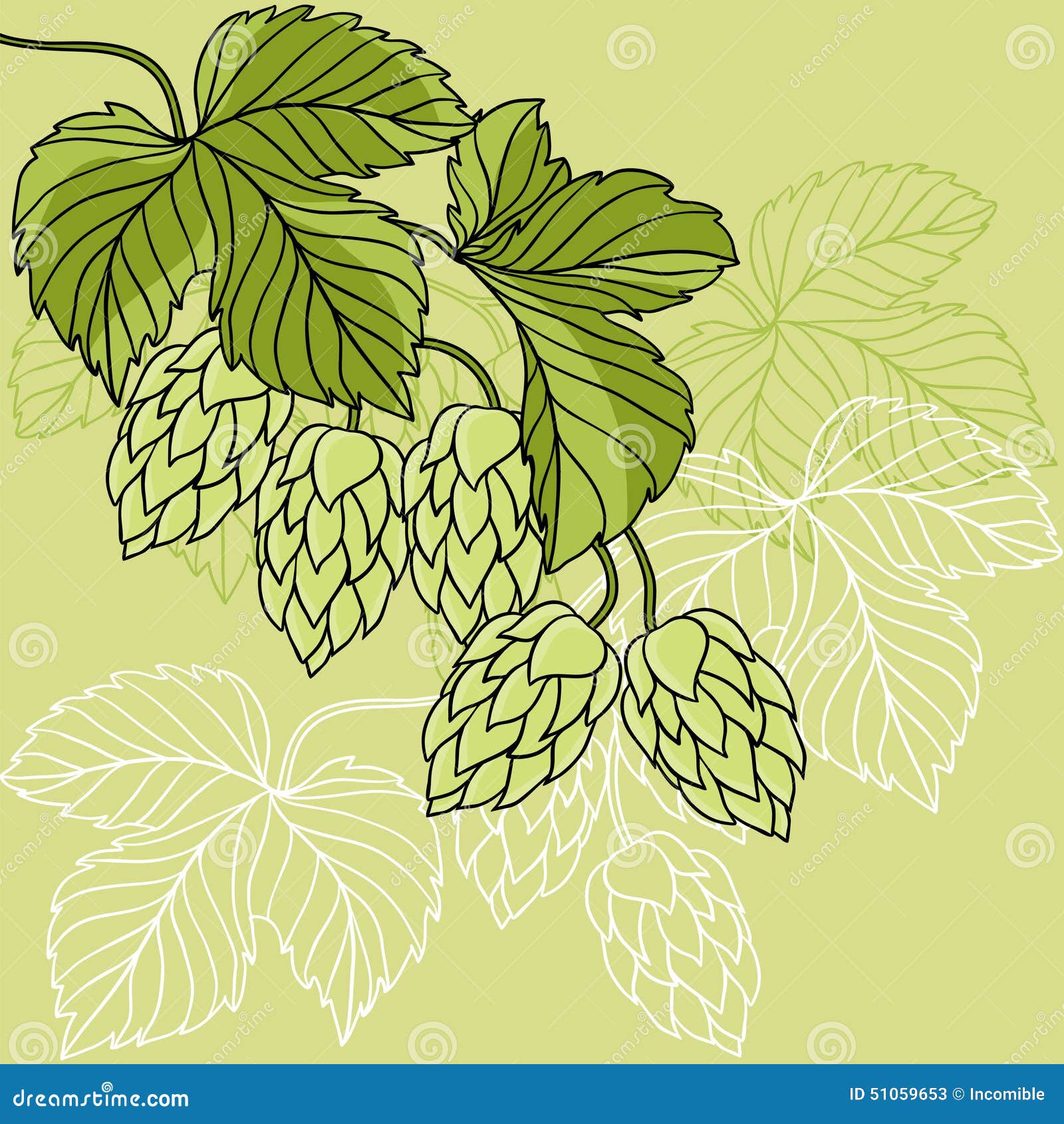 Hop Ornament on Green Grunge Background Stock Vector - Illustration of ...