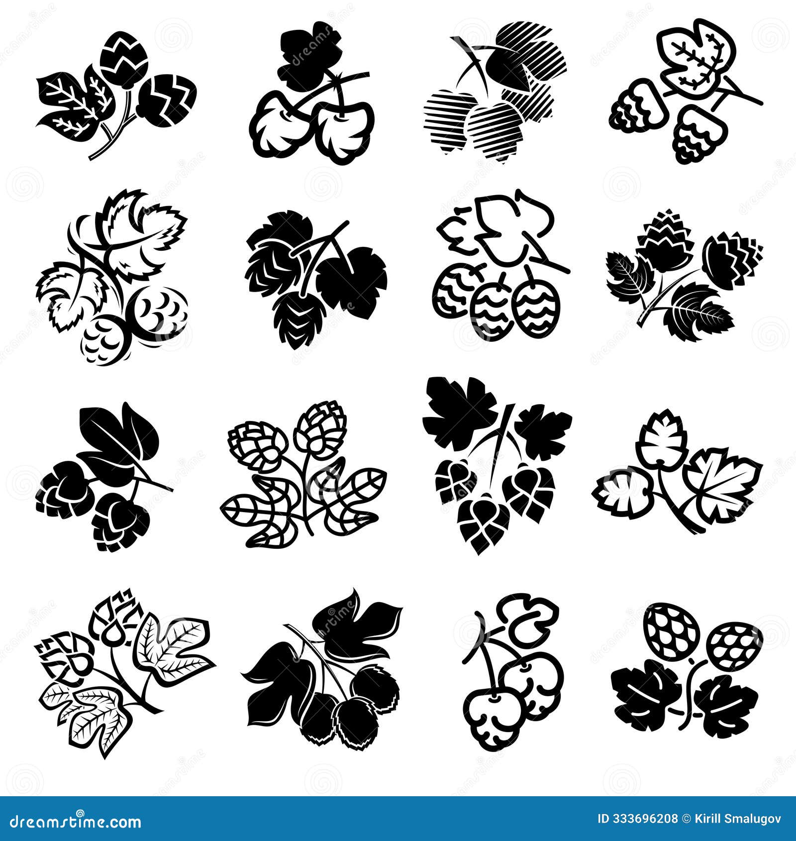 Hop Set. Collection Icon Hops Stock Illustration - Illustration of herb ...